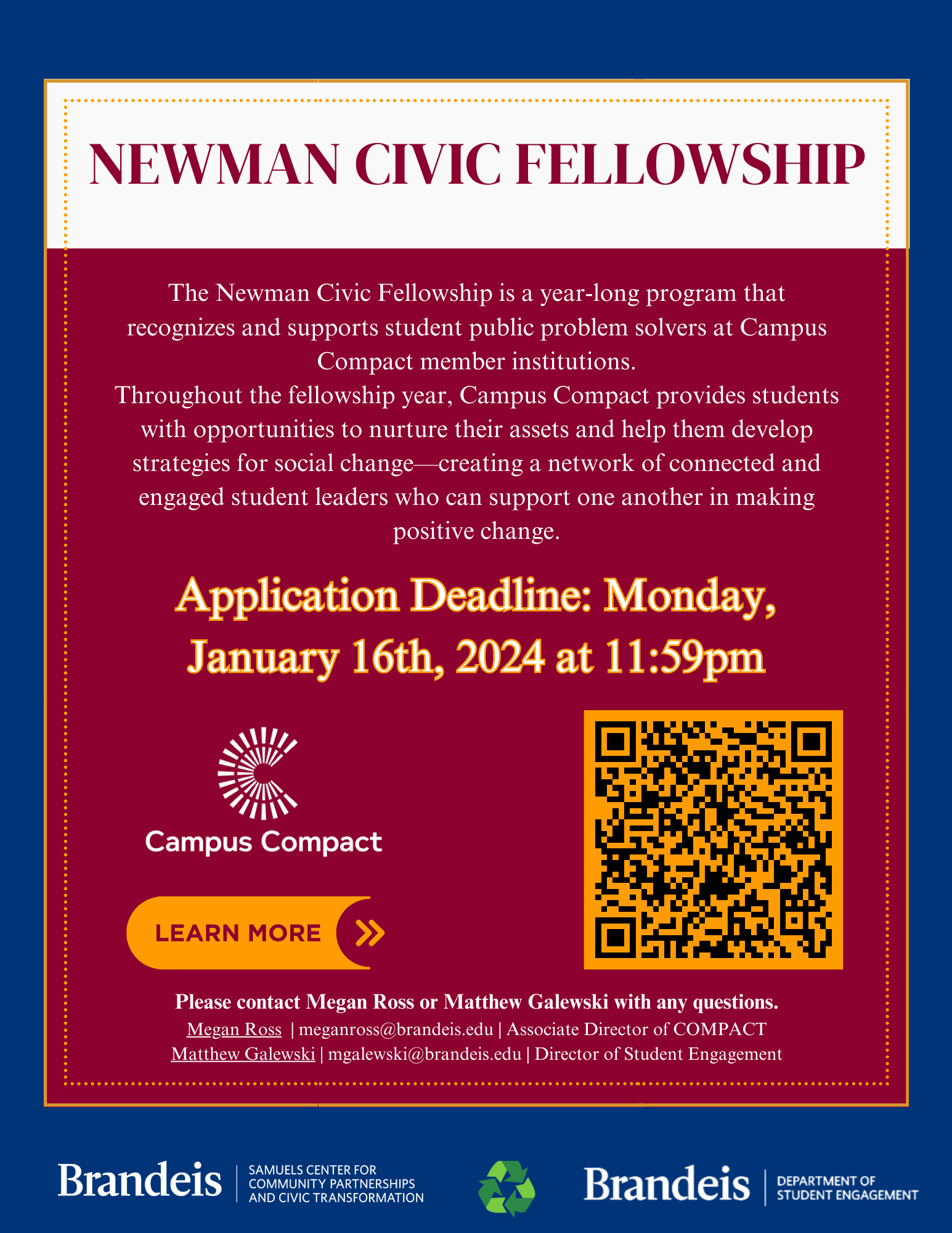 Newman Civic Fellowship | Awards/Prizes | Samuels Center for Community ...
